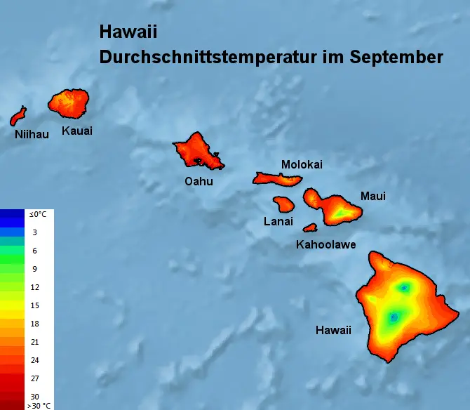 Hawaii Wetter im September - Temperatur und Regen