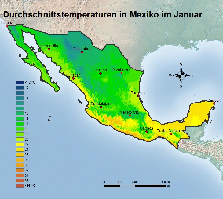 Mexiko - Temperatur, Regen & Wetter im Januar