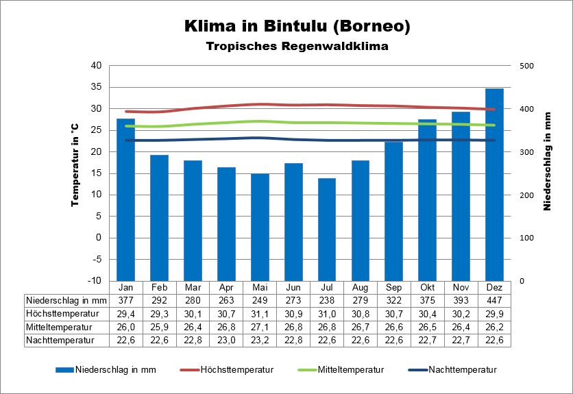 Borneo Wetter & Klima: Klimatabelle, Temperaturen und beste Reisezeit